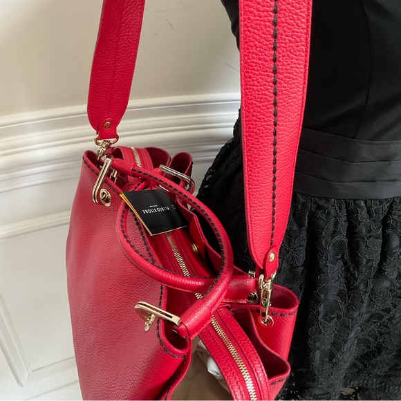 Plinio Visona | Bags | Plinio Visona Red Double Handle Leather Satchel ...